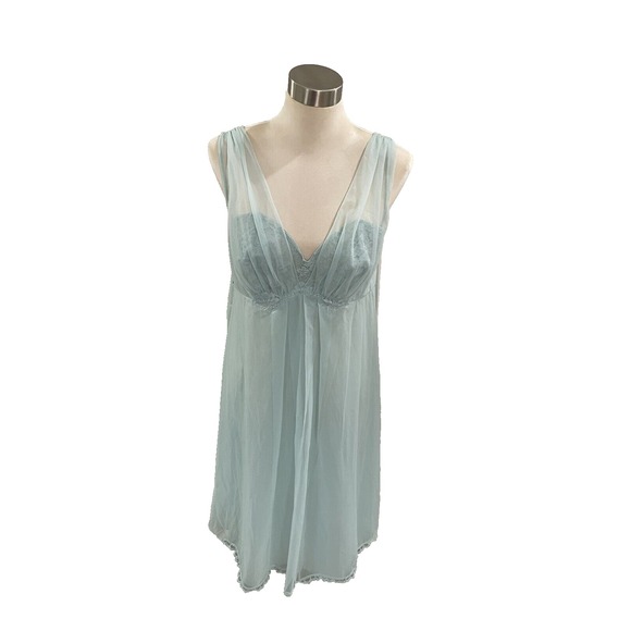 Intimates & Sleepwear | Vtg Light Blue Night Gown Negligee Lace Bodice ...